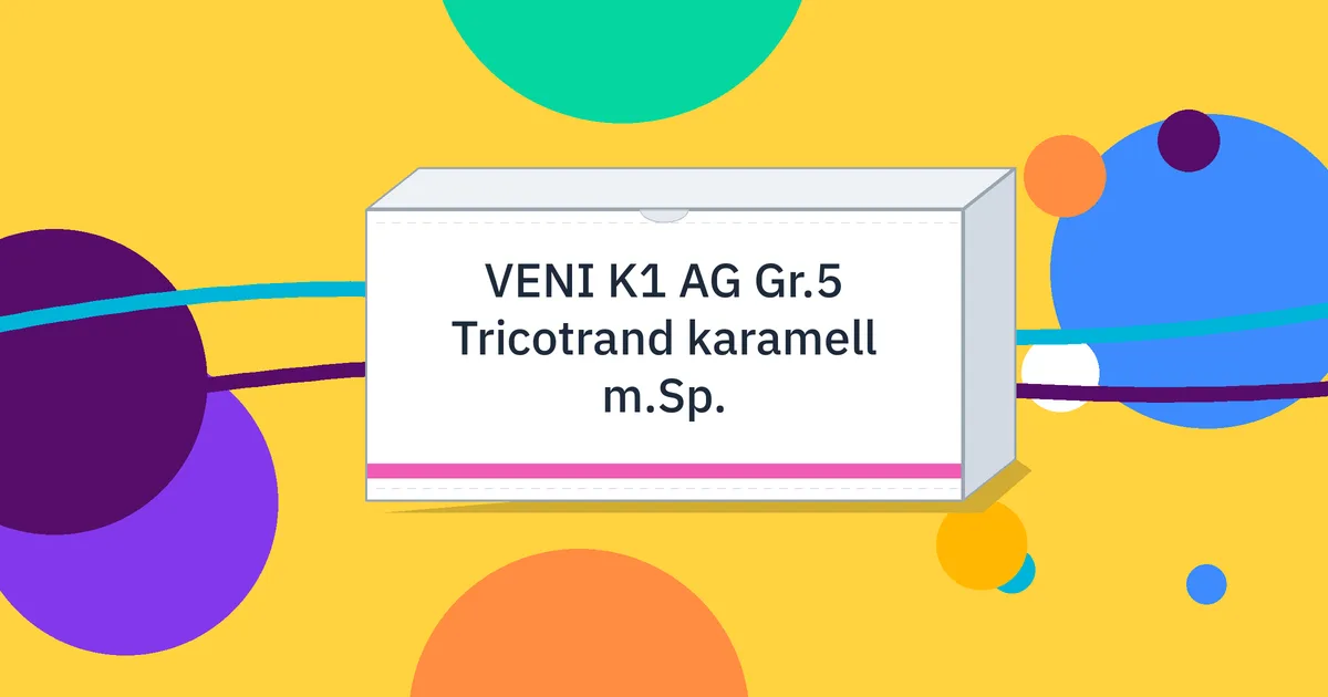 Symbolbild: Packung mit der Aufschrift VENI K1 AG Gr.5 Tricotrand karamell m.Sp. (PZN 13762237) – Verfügbarkeit und Bezug in Apotheken in Frankfurt am Main