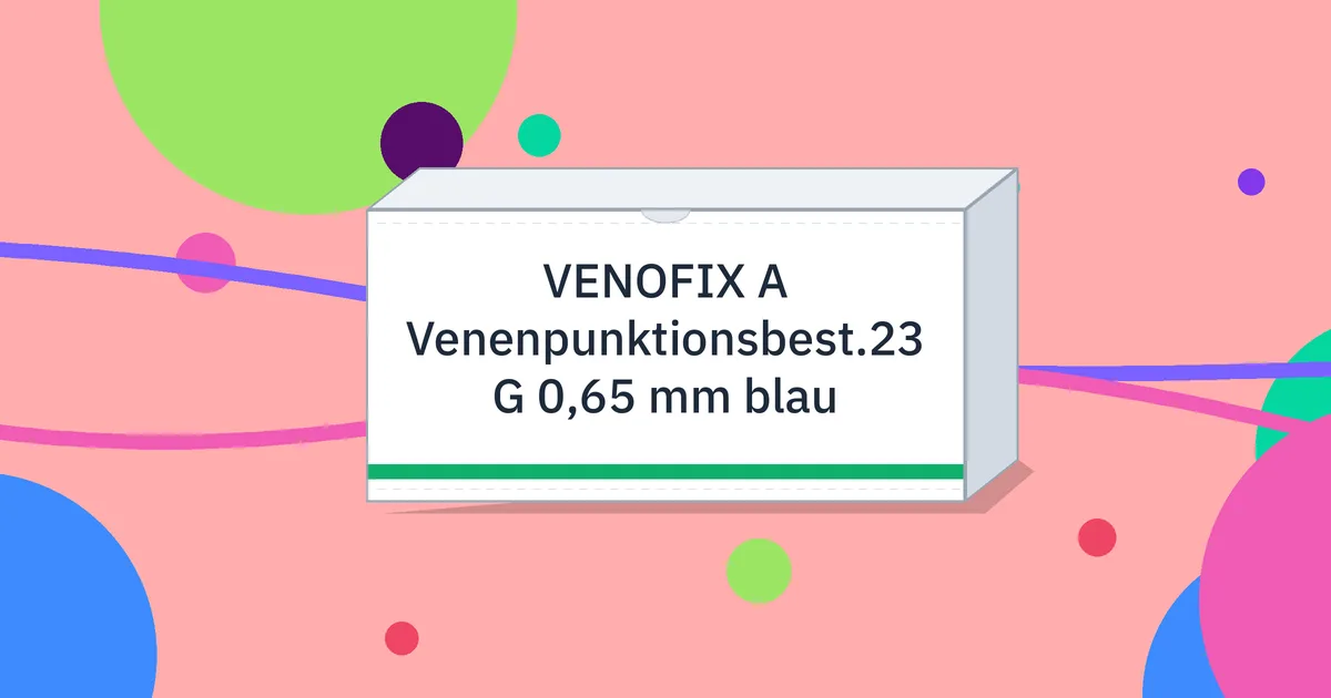 Symbolbild: Packung mit der Aufschrift VENOFIX A Venenpunktionsbest.23 G 0,65 mm blau (PZN 06837383) – Verfügbarkeit und Bezug in Apotheken in Frankfurt am Main