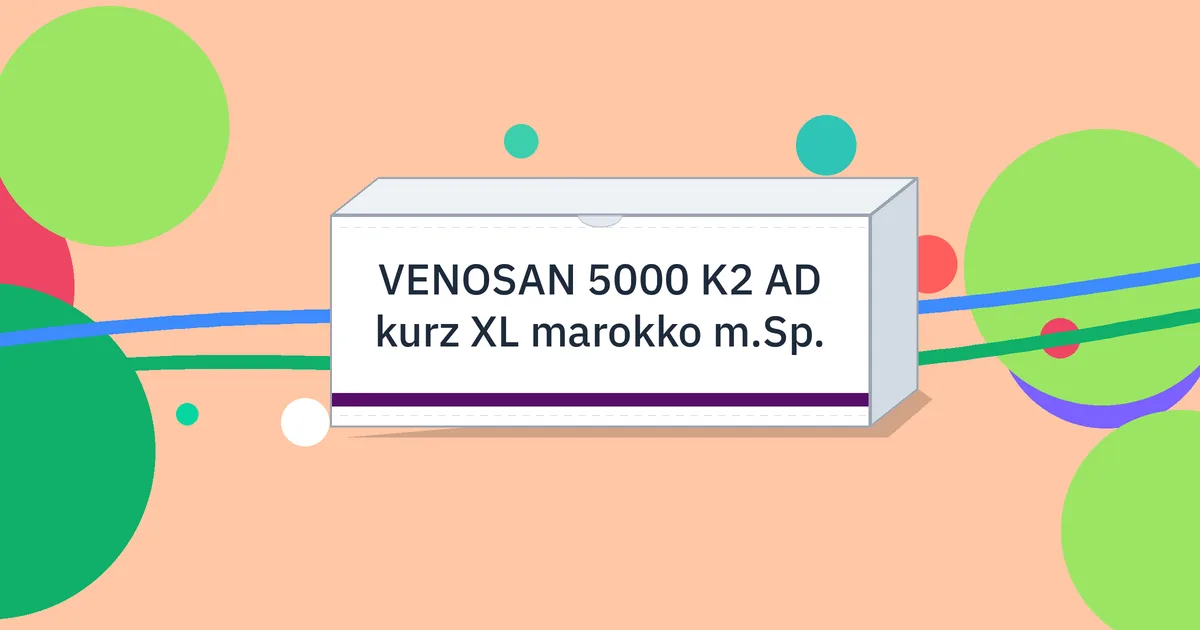 Symbolbild: Packung mit der Aufschrift VENOSAN 5000 K2 AD kurz XL marokko m.Sp. (PZN 14431695) – Verfügbarkeit und Bezug in Apotheken in Frankfurt am Main