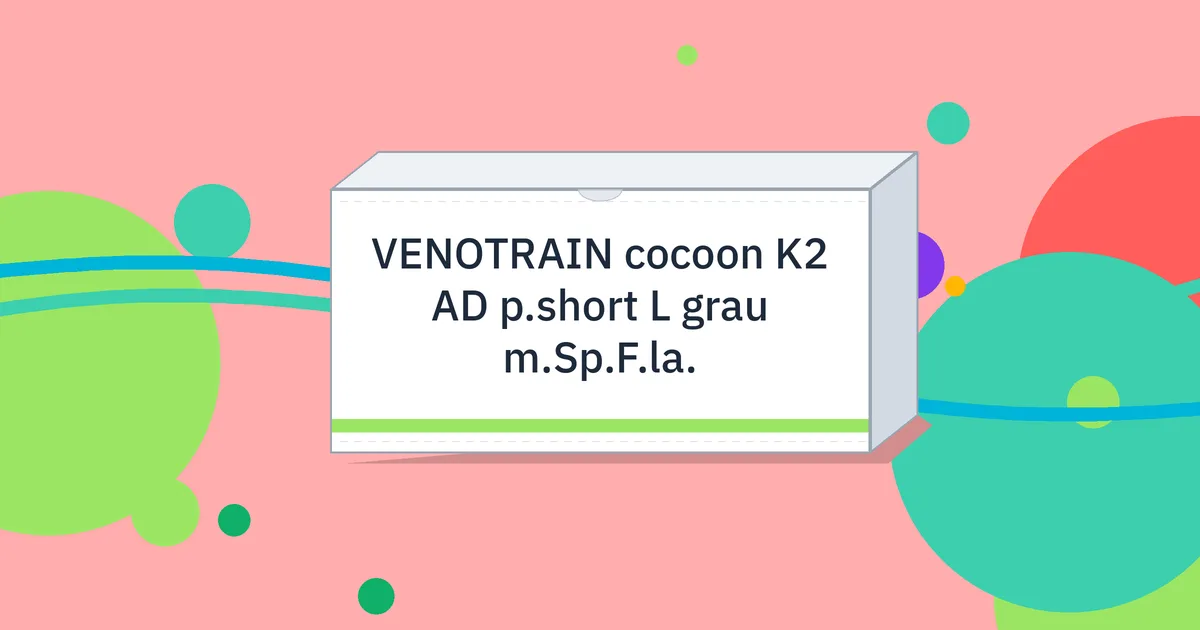 Symbolbild: Packung mit der Aufschrift VENOTRAIN cocoon K2 AD p.short L grau m.Sp.F.la. (PZN 19198826) – Verfügbarkeit und Bezug in Apotheken in Frankfurt am Main
