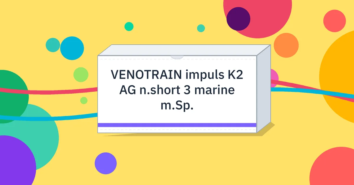 Symbolbild: Packung mit der Aufschrift VENOTRAIN impuls K2 AG n.short 3 marine m.Sp. (PZN 15211688) – Verfügbarkeit und Bezug in Apotheken in Frankfurt am Main