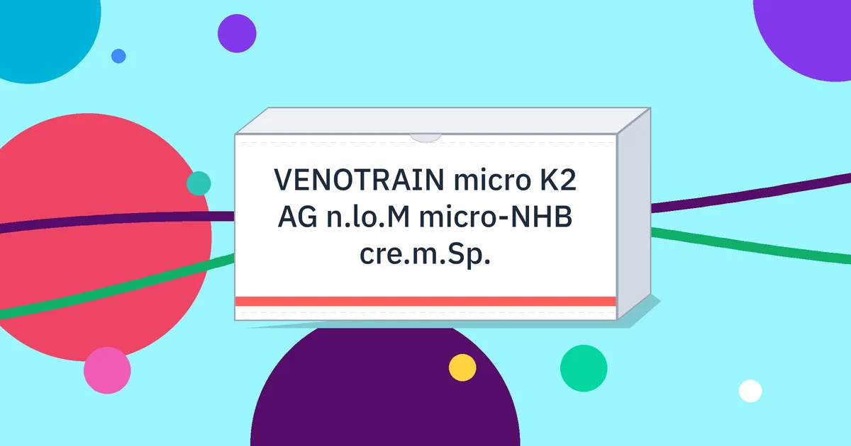 Symbolbild: Packung mit der Aufschrift VENOTRAIN micro K2 AG n.lo.M micro-NHB cre.m.Sp. (PZN 16064947) – Verfügbarkeit und Bezug in Apotheken in Frankfurt am Main