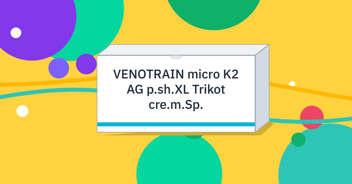 Symbolbild: Packung mit der Aufschrift VENOTRAIN micro K2 AG p.sh.XL Trikot cre.m.Sp. (PZN 05712314) – Verfügbarkeit und Bezug in Apotheken in Frankfurt am Main