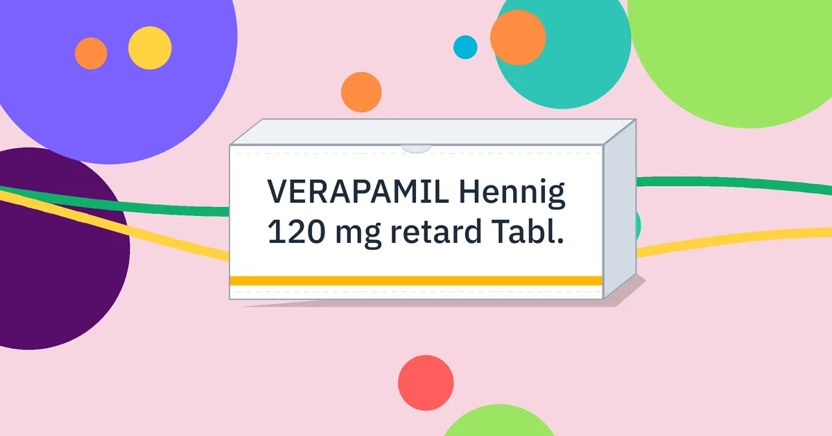 Symbolbild: Packung mit der Aufschrift VERAPAMIL Hennig 120 mg retard Tabl. (PZN 05891191) – Verfügbarkeit und Bezug in Apotheken in Frankfurt am Main