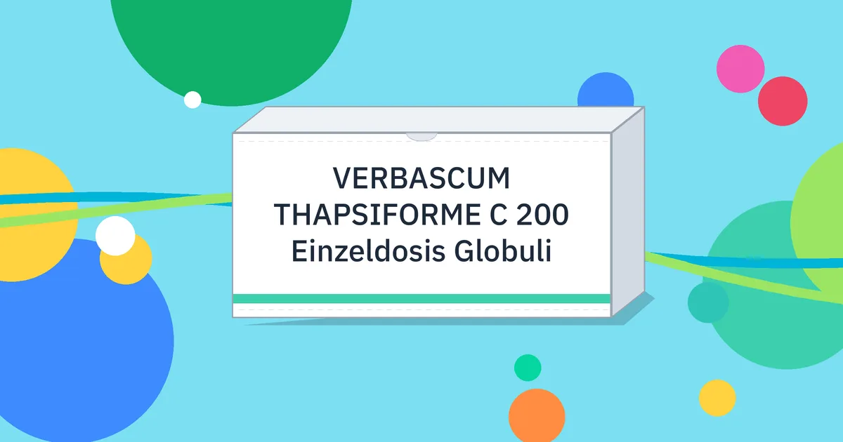 Symbolbild: Packung mit der Aufschrift VERBASCUM THAPSIFORME C 200 Einzeldosis Globuli (PZN 02695041) – Verfügbarkeit und Bezug in Apotheken in Frankfurt am Main