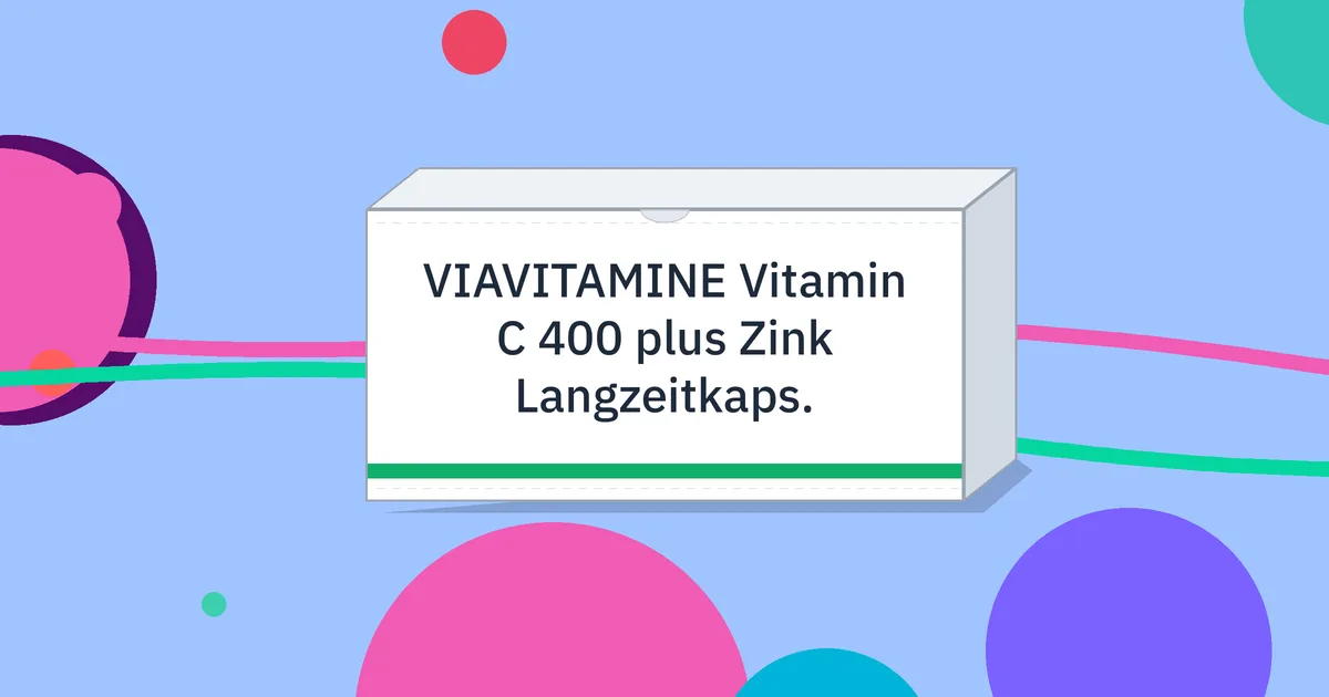 Symbolbild: Packung mit der Aufschrift VIAVITAMINE Vitamin C 400 plus Zink Langzeitkaps. (PZN 16850692) – Verfügbarkeit und Bezug in Apotheken in Frankfurt am Main