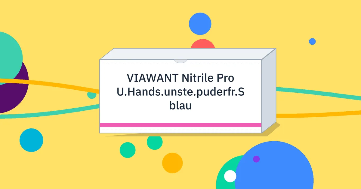 Symbolbild: Packung mit der Aufschrift VIAWANT Nitrile Pro U.Hands.unste.puderfr.S blau (PZN 09253949) – Verfügbarkeit und Bezug in Apotheken in Frankfurt am Main