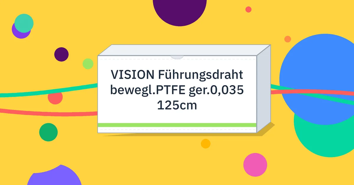 Symbolbild: Packung mit der Aufschrift VISION Führungsdraht bewegl.PTFE ger.0,035 125cm (PZN 18103806) – Verfügbarkeit und Bezug in Apotheken in Frankfurt am Main