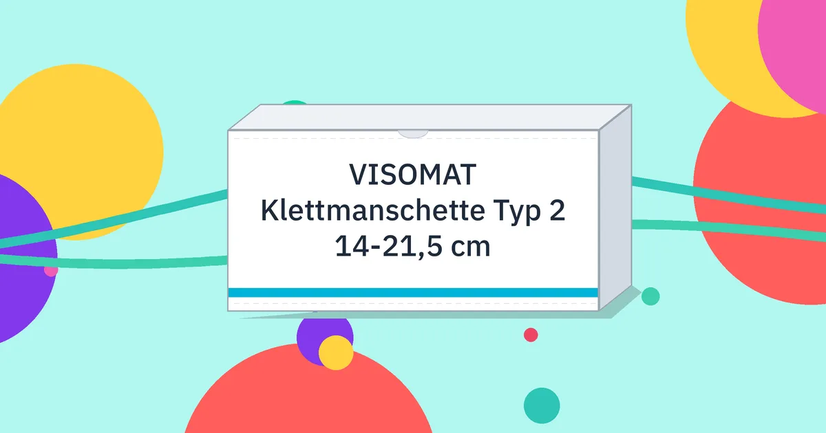 Symbolbild: Packung mit der Aufschrift VISOMAT Klettmanschette Typ 2 14-21,5 cm (PZN 09786261) – Verfügbarkeit und Bezug in Apotheken in Frankfurt am Main