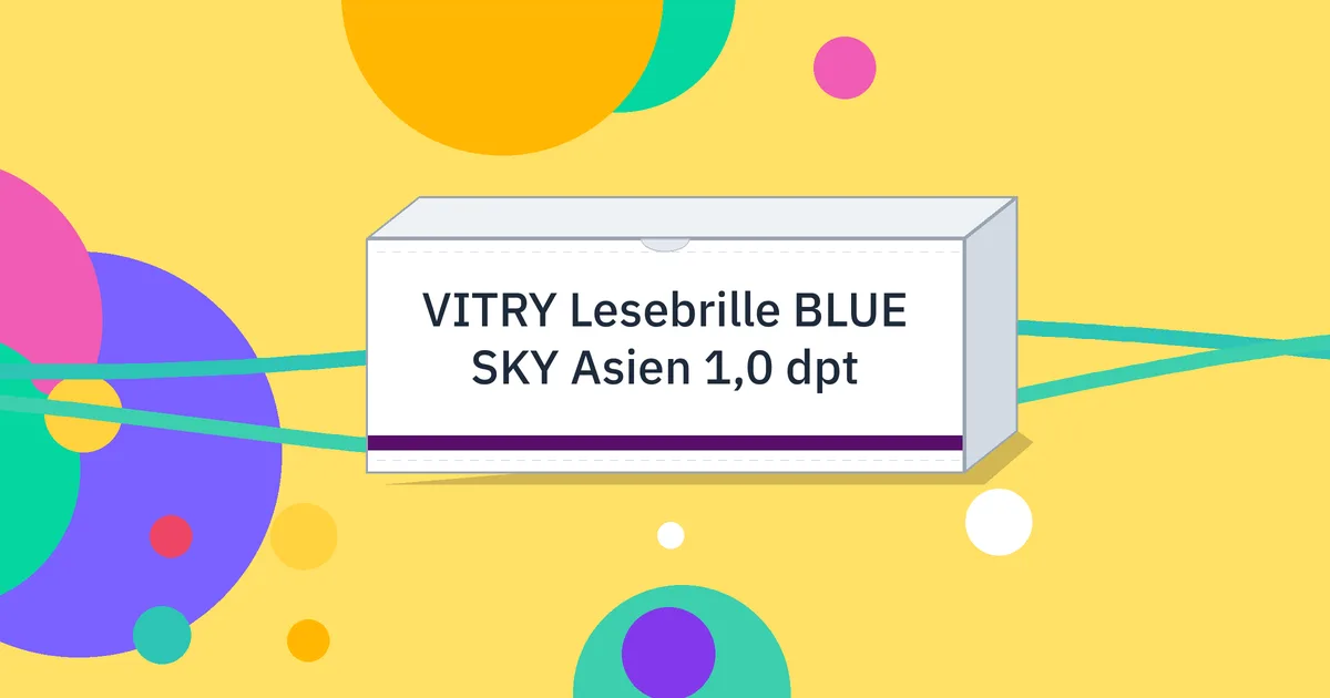 Symbolbild: Packung mit der Aufschrift VITRY Lesebrille BLUE SKY Asien 1,0 dpt (PZN 13572459) – Verfügbarkeit und Bezug in Apotheken in Frankfurt am Main