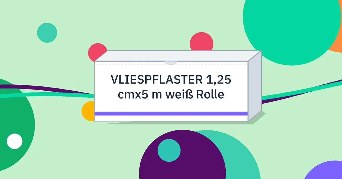 Symbolbild: Packung mit der Aufschrift VLIESPFLASTER 1,25 cmx5 m weiß Rolle (PZN 11147522) – Verfügbarkeit und Bezug in Apotheken in Frankfurt am Main