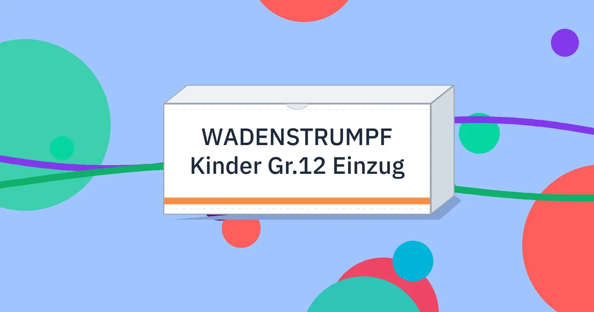 Symbolbild: Packung mit der Aufschrift WADENSTRUMPF Kinder Gr.12 Einzug (PZN 01738593) – Verfügbarkeit und Bezug in Apotheken in Frankfurt am Main