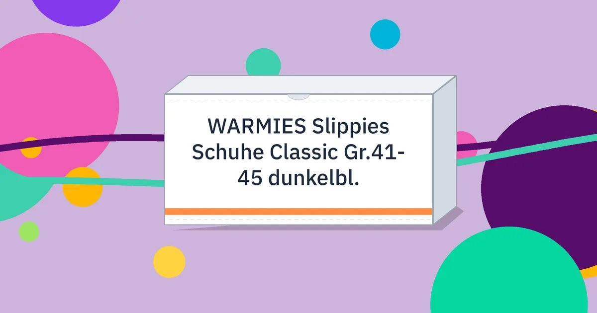 Symbolbild: Packung mit der Aufschrift WARMIES Slippies Schuhe Classic Gr.41-45 dunkelbl. (PZN 11732344) – Verfügbarkeit und Bezug in Apotheken in Frankfurt am Main