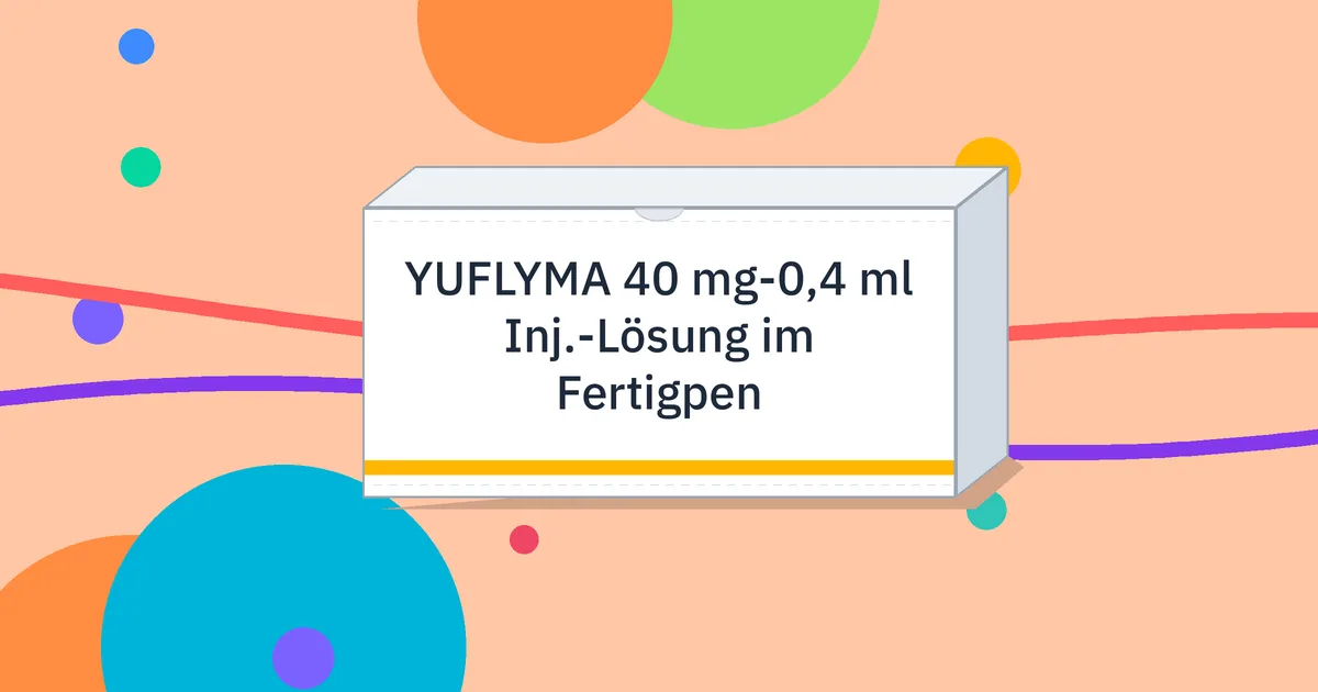 Symbolbild: Packung mit der Aufschrift YUFLYMA 40 mg-0,4 ml Inj.-Lösung im Fertigpen (PZN 18359055) – Verfügbarkeit und Bezug in Apotheken in Frankfurt am Main