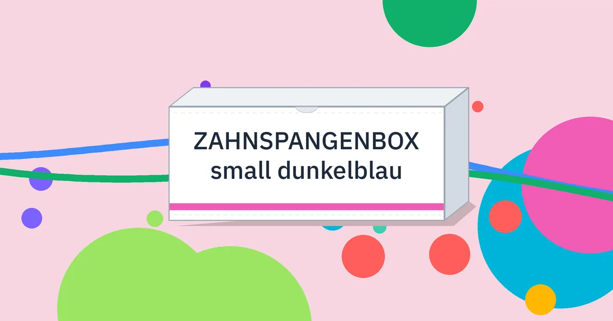 Symbolbild: Packung mit der Aufschrift ZAHNSPANGENBOX small dunkelblau (PZN 10988426) – Verfügbarkeit und Bezug in Apotheken in Frankfurt am Main