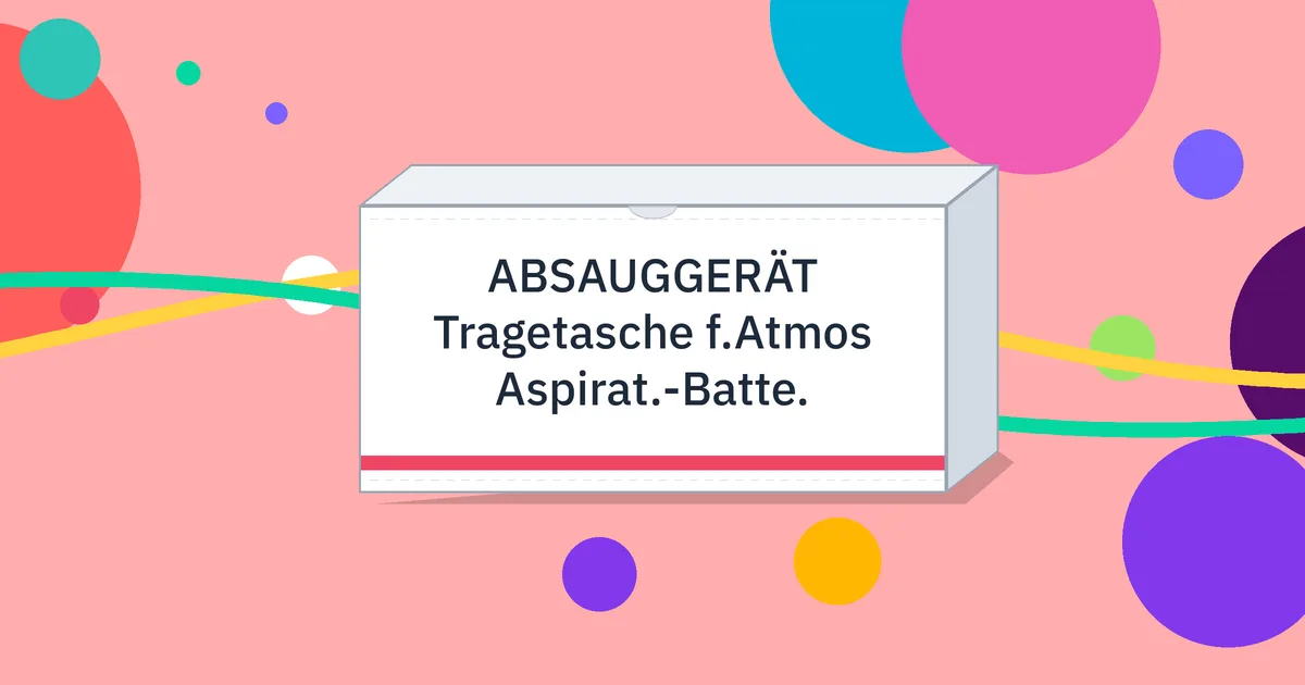 Symbolbild: Packung mit der Aufschrift ABSAUGGERÄT Tragetasche f.Atmos Aspirat.-Batte. (PZN 02326125) – Verfügbarkeit und Bezug in Apotheken in Frankfurt am Main