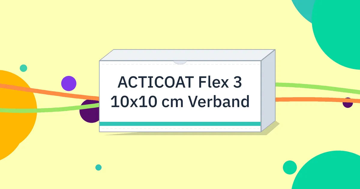 Symbolbild: Packung mit der Aufschrift ACTICOAT Flex 3 10x10 cm Verband (PZN 13347490) – Verfügbarkeit und Bezug in Apotheken in Frankfurt am Main