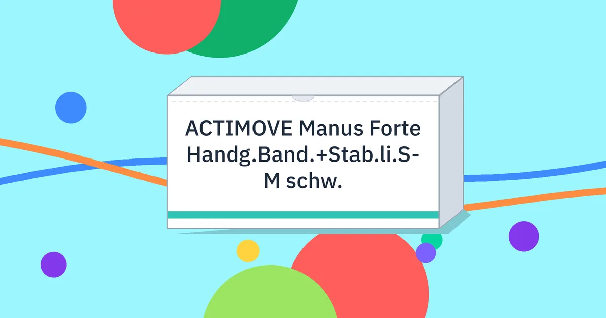 Symbolbild: Packung mit der Aufschrift ACTIMOVE Manus Forte Handg.Band.+Stab.li.S-M schw. (PZN 17947465) – Verfügbarkeit und Bezug in Apotheken in Frankfurt am Main