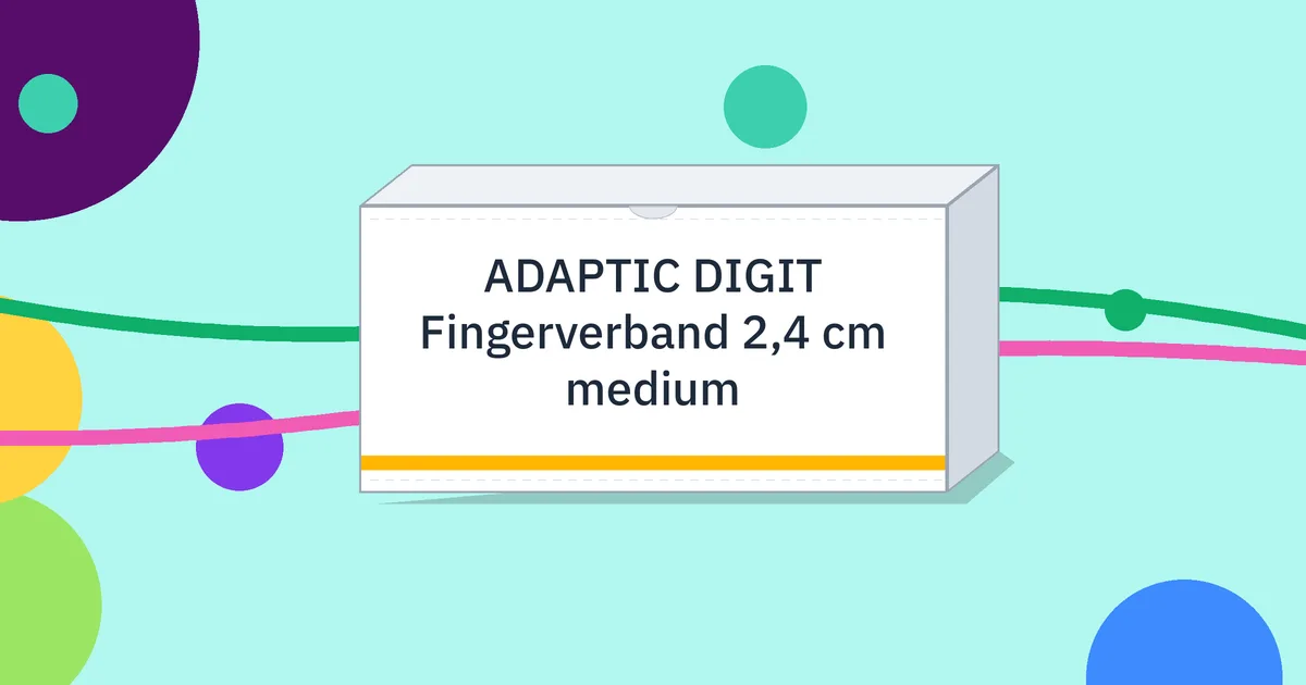 Symbolbild: Packung mit der Aufschrift ADAPTIC DIGIT Fingerverband 2,4 cm medium (PZN 14372969) – Verfügbarkeit und Bezug in Apotheken in Frankfurt am Main
