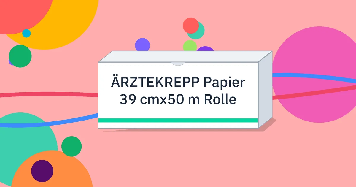 Symbolbild: Packung mit der Aufschrift ÄRZTEKREPP Papier 39 cmx50 m Rolle (PZN 03159020) – Verfügbarkeit und Bezug in Apotheken in Frankfurt am Main