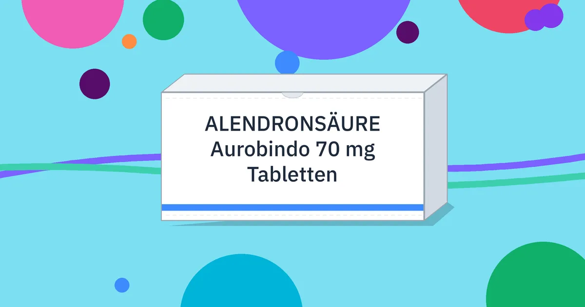 Symbolbild: Packung mit der Aufschrift ALENDRONSÄURE Aurobindo 70 mg Tabletten (PZN 09636099) – Verfügbarkeit und Bezug in Apotheken in Frankfurt am Main