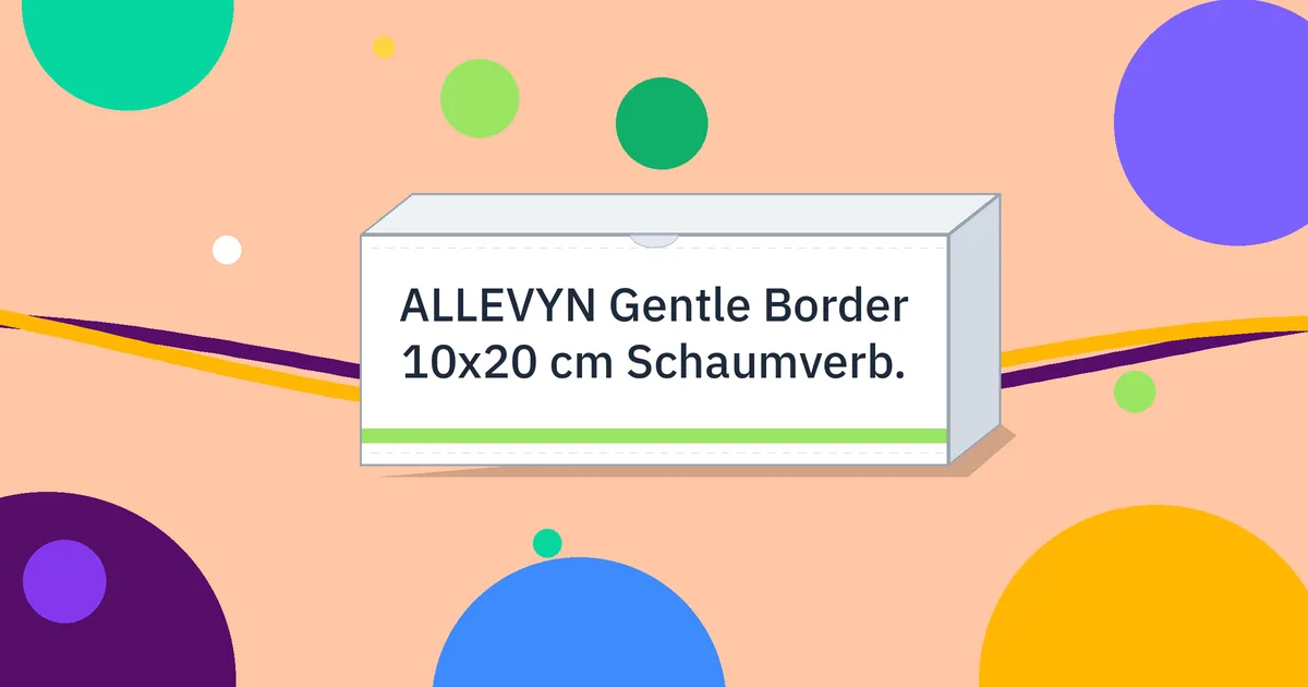 Symbolbild: Packung mit der Aufschrift ALLEVYN Gentle Border 10x20 cm Schaumverb. (PZN 17615987) – Verfügbarkeit und Bezug in Apotheken in Frankfurt am Main