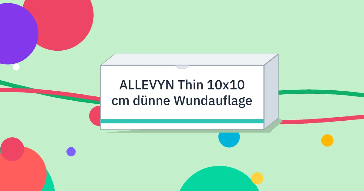 Symbolbild: Packung mit der Aufschrift ALLEVYN Thin 10x10 cm dünne Wundauflage (PZN 17532178) – Verfügbarkeit und Bezug in Apotheken in Frankfurt am Main