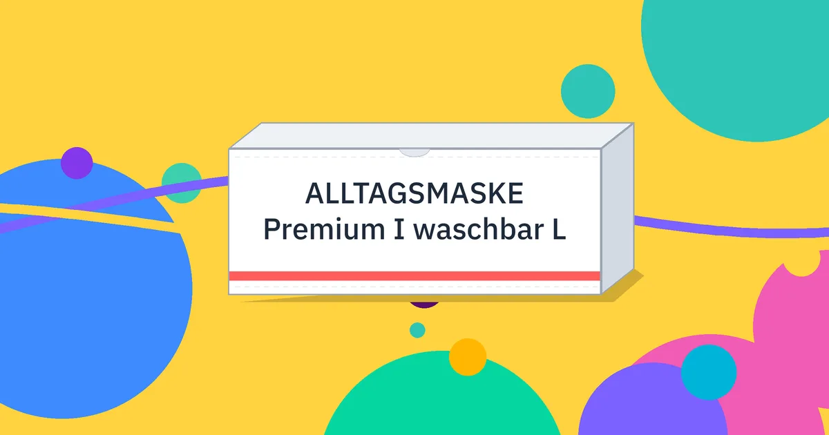 Symbolbild: Packung mit der Aufschrift ALLTAGSMASKE Premium I waschbar L (PZN 18260730) – Verfügbarkeit und Bezug in Apotheken in Frankfurt am Main