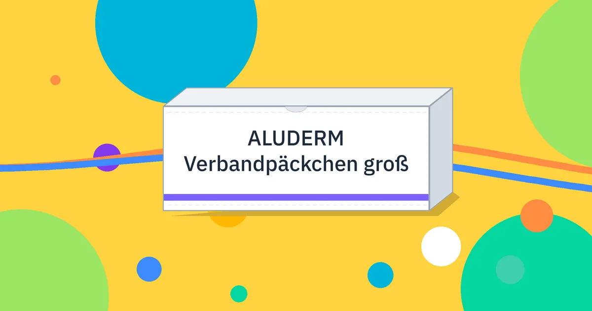 Symbolbild: Packung mit der Aufschrift ALUDERM Verbandpäckchen groß (PZN 03147525) – Verfügbarkeit und Bezug in Apotheken in Frankfurt am Main