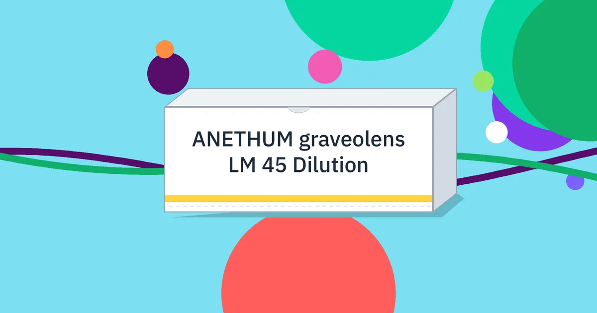Symbolbild: Packung mit der Aufschrift ANETHUM graveolens LM 45 Dilution (PZN 16008357) – Verfügbarkeit und Bezug in Apotheken in Frankfurt am Main