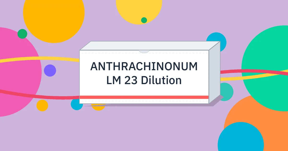 Symbolbild: Packung mit der Aufschrift ANTHRACHINONUM LM 23 Dilution (PZN 13370922) – Verfügbarkeit und Bezug in Apotheken in Frankfurt am Main