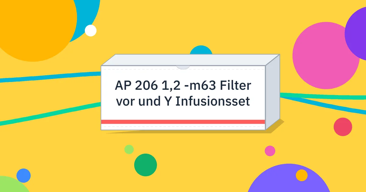 Symbolbild: Packung mit der Aufschrift AP 206 1,2 -m63 Filter vor und Y Infusionsset (PZN 11016843) – Verfügbarkeit und Bezug in Apotheken in Frankfurt am Main