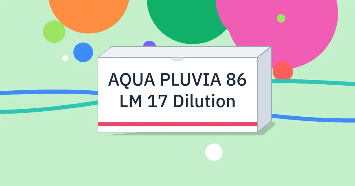 Symbolbild: Packung mit der Aufschrift AQUA PLUVIA 86 LM 17 Dilution (PZN 12766486) – Verfügbarkeit und Bezug in Apotheken in Frankfurt am Main