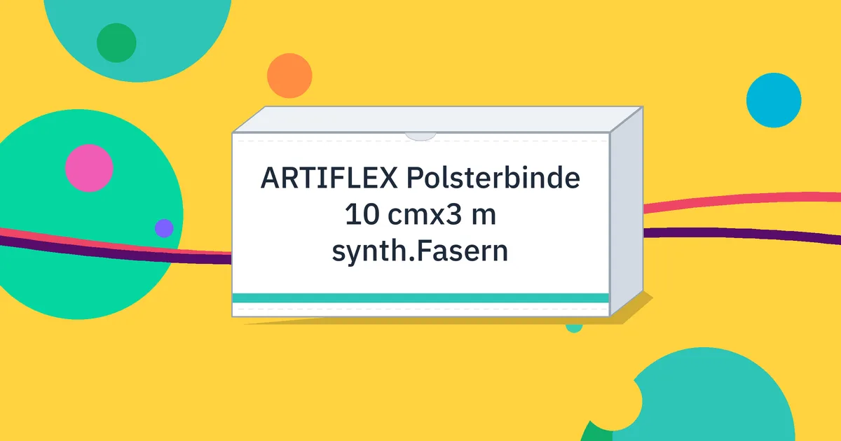 Symbolbild: Packung mit der Aufschrift ARTIFLEX Polsterbinde 10 cmx3 m synth.Fasern (PZN 12654793) – Verfügbarkeit und Bezug in Apotheken in Frankfurt am Main