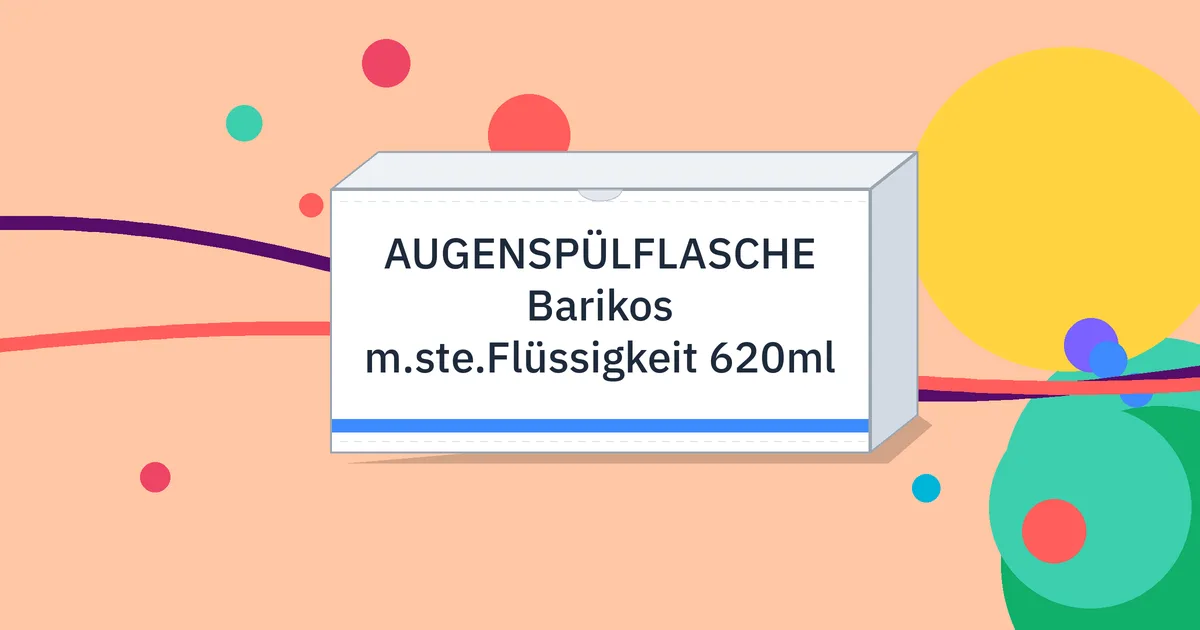 Symbolbild: Packung mit der Aufschrift AUGENSPÜLFLASCHE Barikos m.ste.Flüssigkeit 620ml (PZN 08913875) – Verfügbarkeit und Bezug in Apotheken in Frankfurt am Main