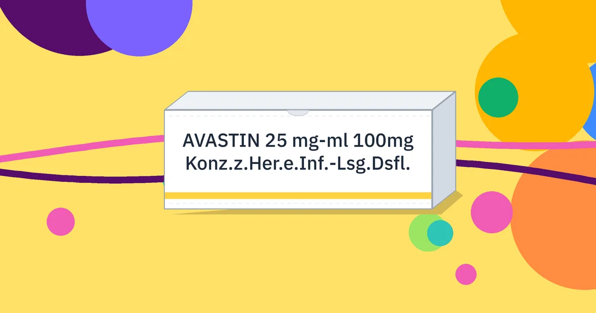Symbolbild: Packung mit der Aufschrift AVASTIN 25 mg-ml 100mg Konz.z.Her.e.Inf.-Lsg.Dsfl. (PZN 16804321) – Verfügbarkeit und Bezug in Apotheken in Frankfurt am Main