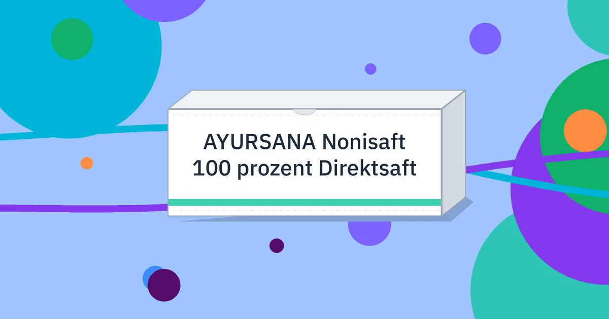 Symbolbild: Packung mit der Aufschrift AYURSANA Nonisaft 100 prozent Direktsaft (PZN 17926575) – Verfügbarkeit und Bezug in Apotheken in Frankfurt am Main