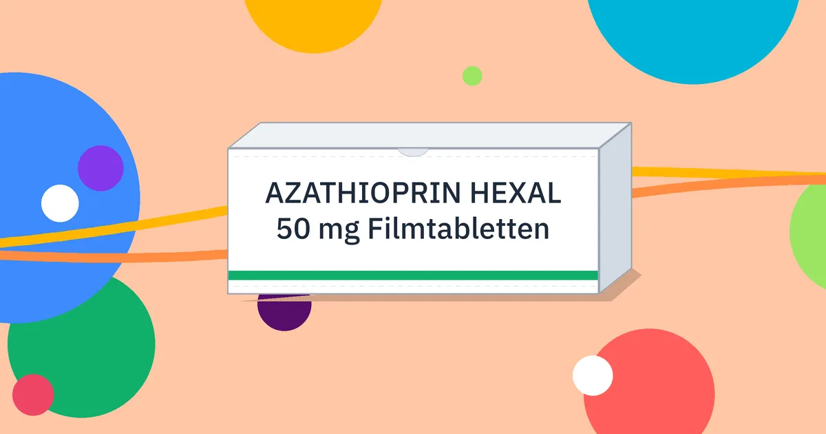 Symbolbild: Packung mit der Aufschrift AZATHIOPRIN HEXAL 50 mg Filmtabletten (PZN 03363915) – Verfügbarkeit und Bezug in Apotheken in Frankfurt am Main