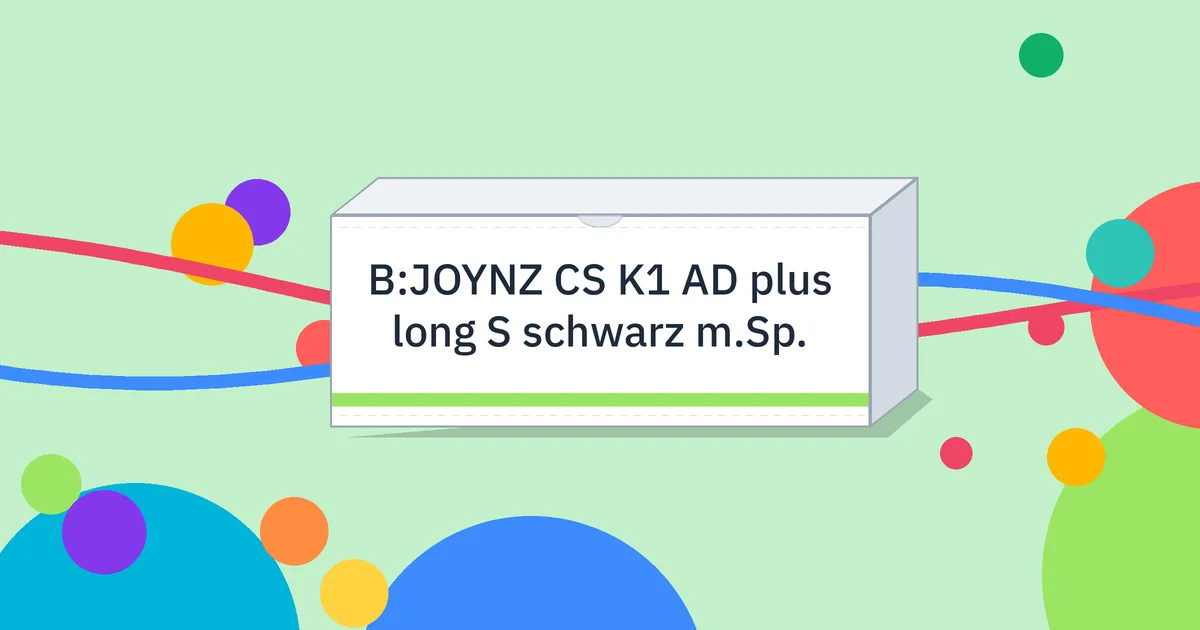 Symbolbild: Packung mit der Aufschrift B:JOYNZ CS K1 AD plus long S schwarz m.Sp. (PZN 20524662) – Verfügbarkeit und Bezug in Apotheken in Frankfurt am Main