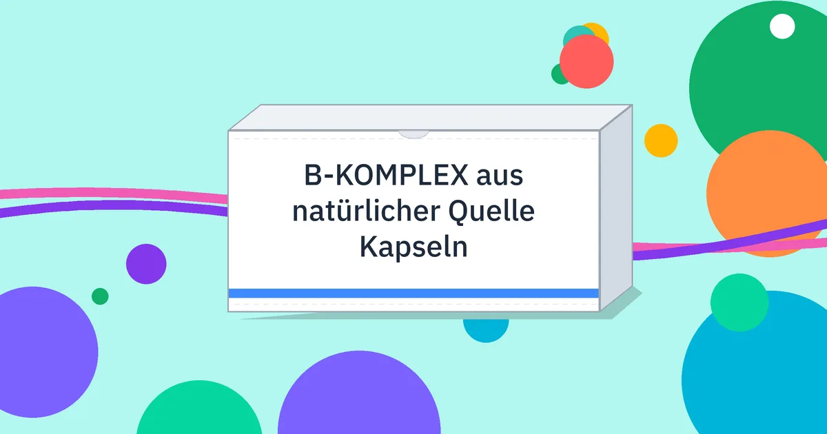 Symbolbild: Packung mit der Aufschrift B-KOMPLEX aus natürlicher Quelle Kapseln (PZN 17613362) – Verfügbarkeit und Bezug in Apotheken in Frankfurt am Main