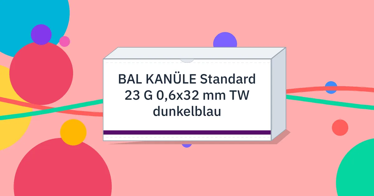 Symbolbild: Packung mit der Aufschrift BAL KANÜLE Standard 23 G 0,6x32 mm TW dunkelblau (PZN 19124236) – Verfügbarkeit und Bezug in Apotheken in Frankfurt am Main