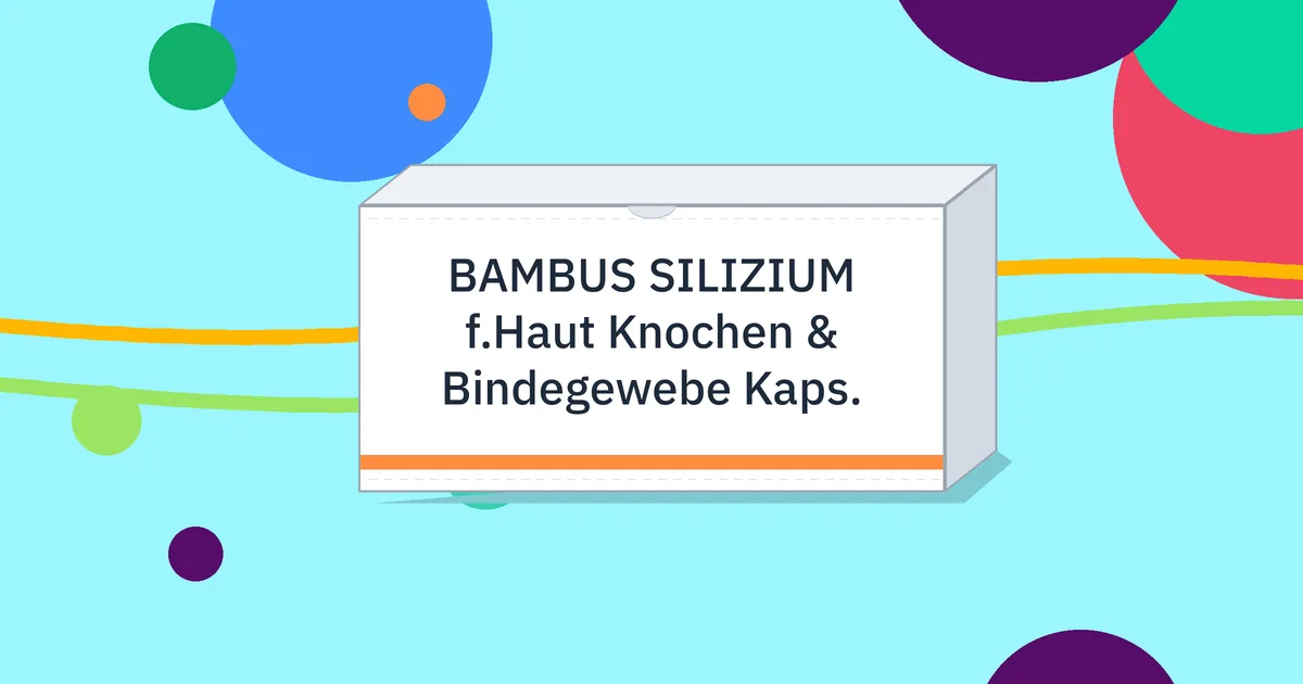 Symbolbild: Packung mit der Aufschrift BAMBUS SILIZIUM f.Haut Knochen & Bindegewebe Kaps. (PZN 14319107) – Verfügbarkeit und Bezug in Apotheken in Frankfurt am Main