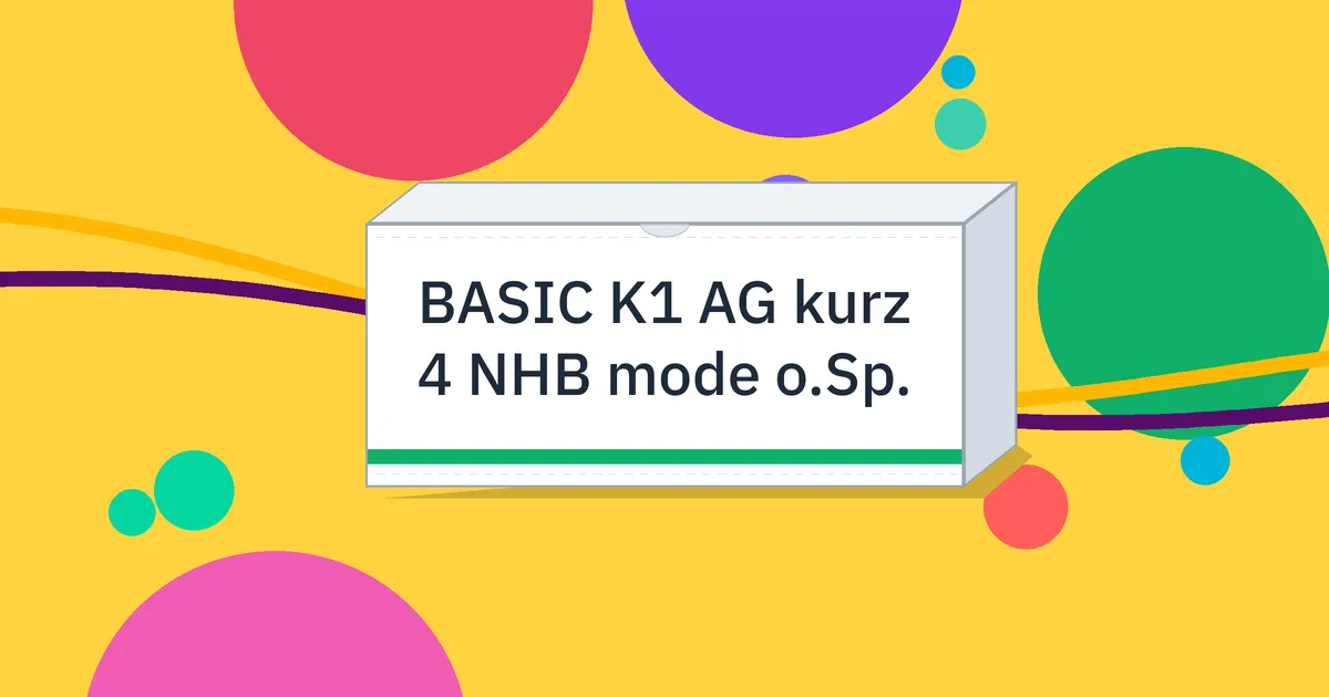 Symbolbild: Packung mit der Aufschrift BASIC K1 AG kurz 4 NHB mode o.Sp. (PZN 20261062) – Verfügbarkeit und Bezug in Apotheken in Frankfurt am Main