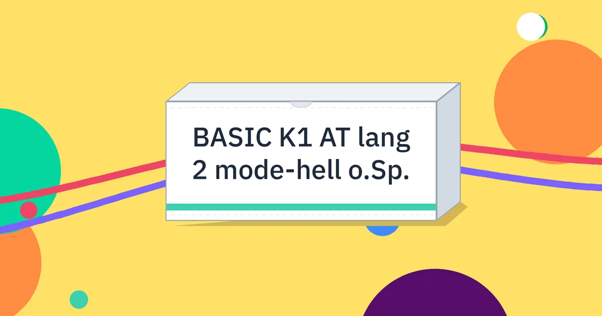 Symbolbild: Packung mit der Aufschrift BASIC K1 AT lang 2 mode-hell o.Sp. (PZN 20262363) – Verfügbarkeit und Bezug in Apotheken in Frankfurt am Main