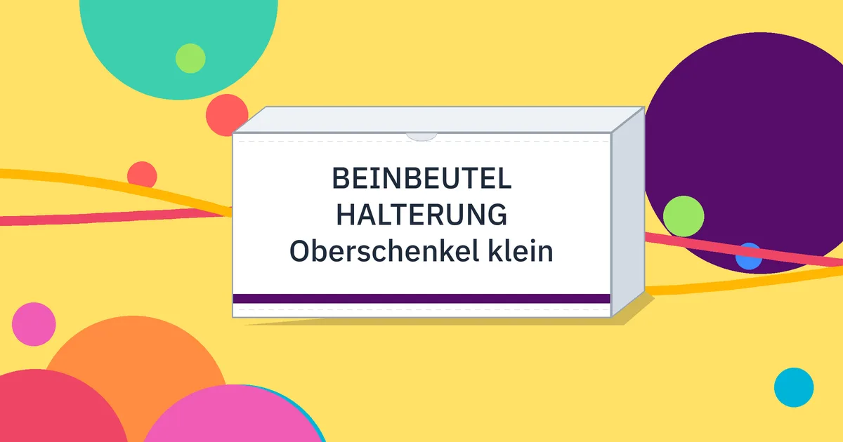 Symbolbild: Packung mit der Aufschrift BEINBEUTEL HALTERUNG Oberschenkel klein (PZN 03688385) – Verfügbarkeit und Bezug in Apotheken in Frankfurt am Main