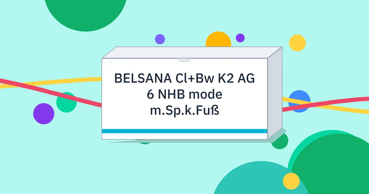 Symbolbild: Packung mit der Aufschrift BELSANA Cl+Bw K2 AG 6 NHB mode m.Sp.k.Fuß (PZN 12248662) – Verfügbarkeit und Bezug in Apotheken in Frankfurt am Main