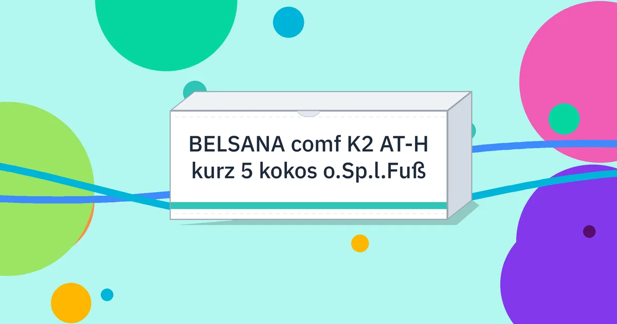 Symbolbild: Packung mit der Aufschrift BELSANA comf K2 AT-H kurz 5 kokos o.Sp.l.Fuß (PZN 12331009) – Verfügbarkeit und Bezug in Apotheken in Frankfurt am Main