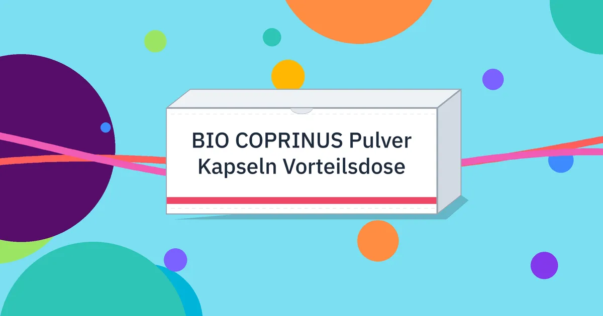 Symbolbild: Packung mit der Aufschrift BIO COPRINUS Pulver Kapseln Vorteilsdose (PZN 17628441) – Verfügbarkeit und Bezug in Apotheken in Frankfurt am Main
