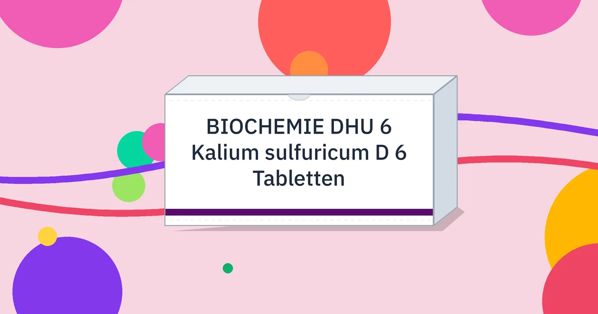 Symbolbild: Packung mit der Aufschrift BIOCHEMIE DHU 6 Kalium sulfuricum D 6 Tabletten (PZN 02580651) – Verfügbarkeit und Bezug in Apotheken in Frankfurt am Main