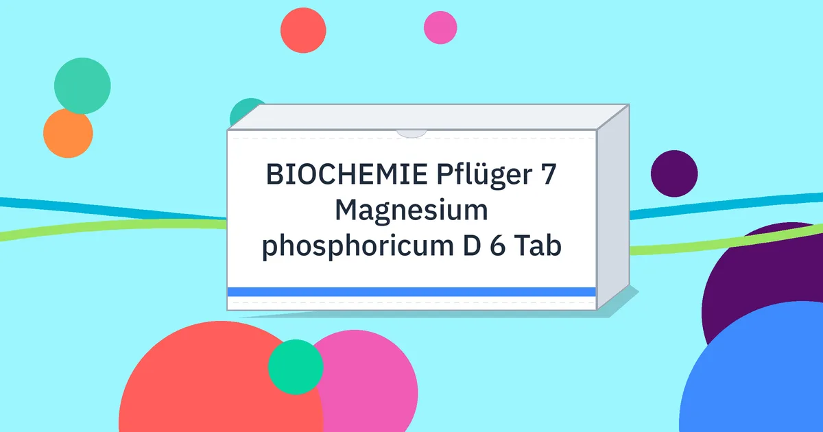 Symbolbild: Packung mit der Aufschrift BIOCHEMIE Pflüger 7 Magnesium phosphoricum D 6 Tab (PZN 06319323) – Verfügbarkeit und Bezug in Apotheken in Frankfurt am Main